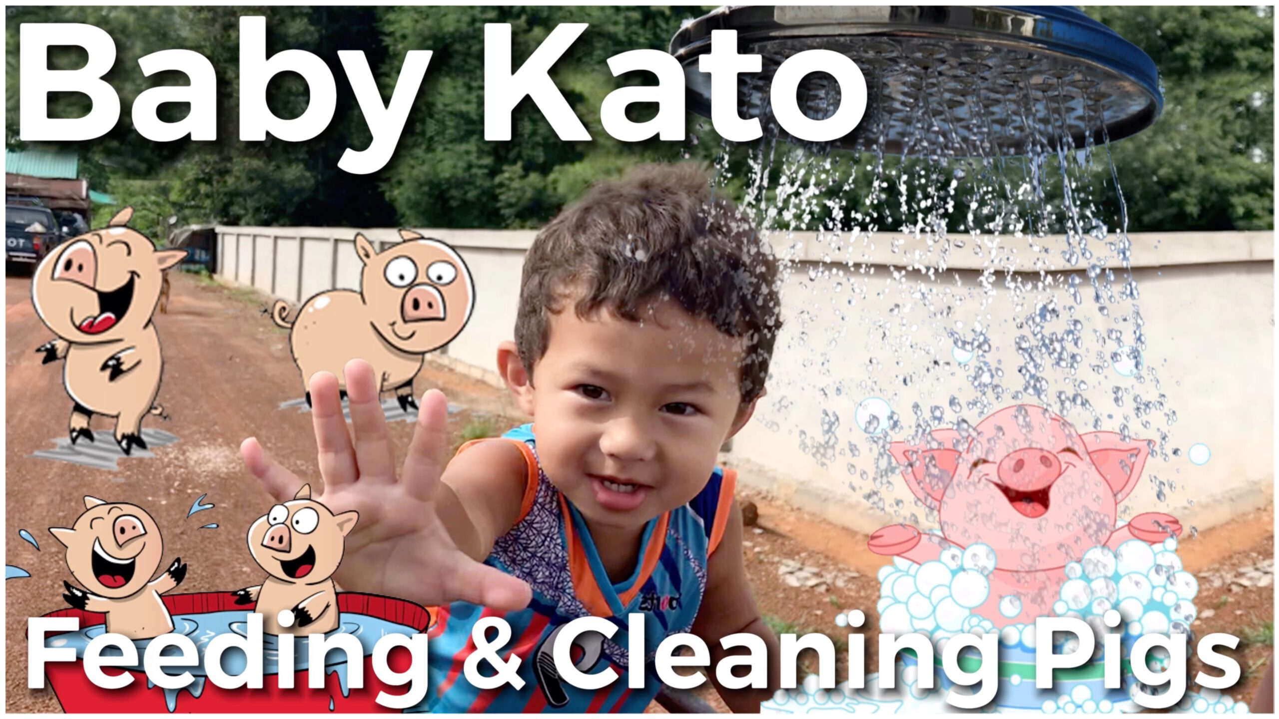 Baby Kato Feeding And Cleaning The Pigs - Kato Boon Family